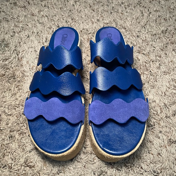 Chloe | Shoes | Chloe Lauren Royal Blue Wave Platform Espadrille Slide ...